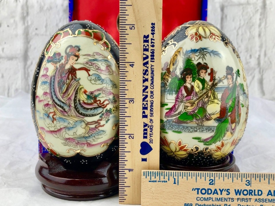 Yin Lin Arts Treasures Of China Porcelain Eggs On Wooden Stands | eBay