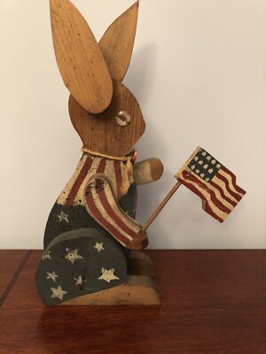 4th Of July Wooden Patriotic Bunny Rabbit With Flag | eBay
