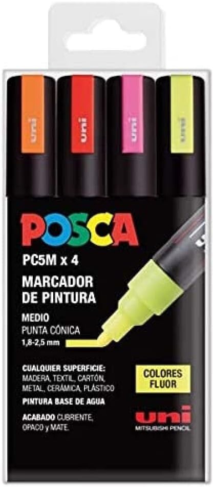 Uni Posca PC-5M Paint Marker Pens - Fluorescent Set of 4 - in Wallet | eBay