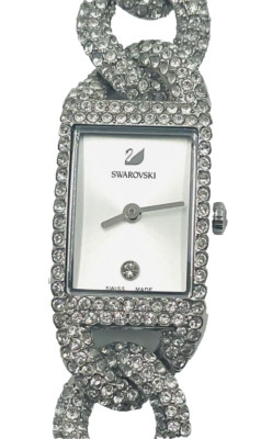 Swarovski Cocktail Watch SwissMade Full Pavé Crystal Bracelet Silver ...