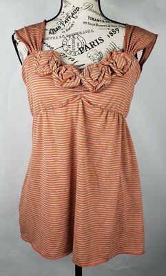 Chelsea & Violet Orange Gray Jersey Stripe Rosette Tank Smock Peasant Top Size L | eBay