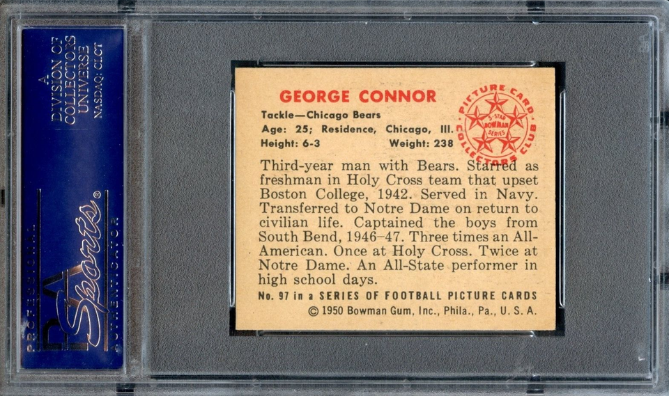 1950 Bowman #97 George Connor PSA 8 HOF Chicago Bears 7628 | eBay
