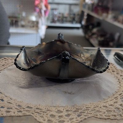 Iridescent Carnival Glass Square Bowl Floral Pattern | eBay