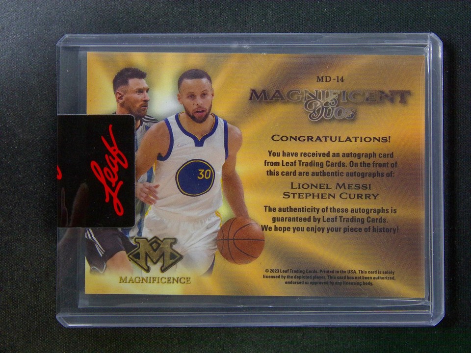 2023 Leaf Magnificence Stephen Curry Lionel Messi Dual Auto Purple /4 ...