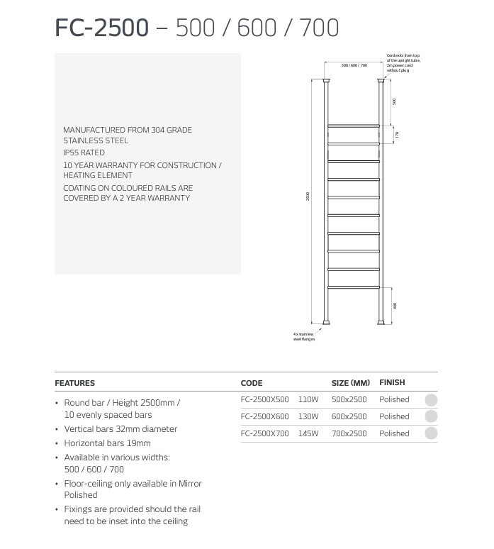 Radiant 10 Bar Heated Towel Ladder Rails Electric Clothes Warmer Holder ...