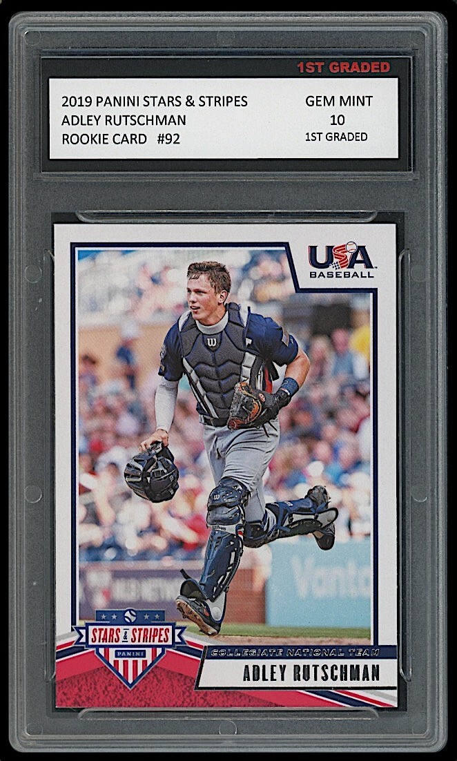 ADLEY RUTSCHMAN 2019 PANINI STARS & STRIPES 1ST GRADED 10 ROOKIE CARD ...