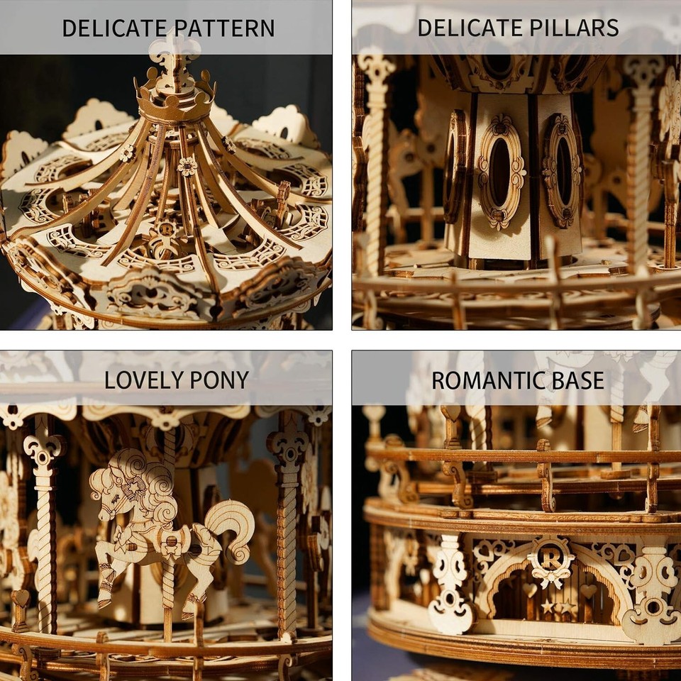ROKR 3D Wooden Puzzle Romantic Carousel DIY Music Box Creative Craft ...