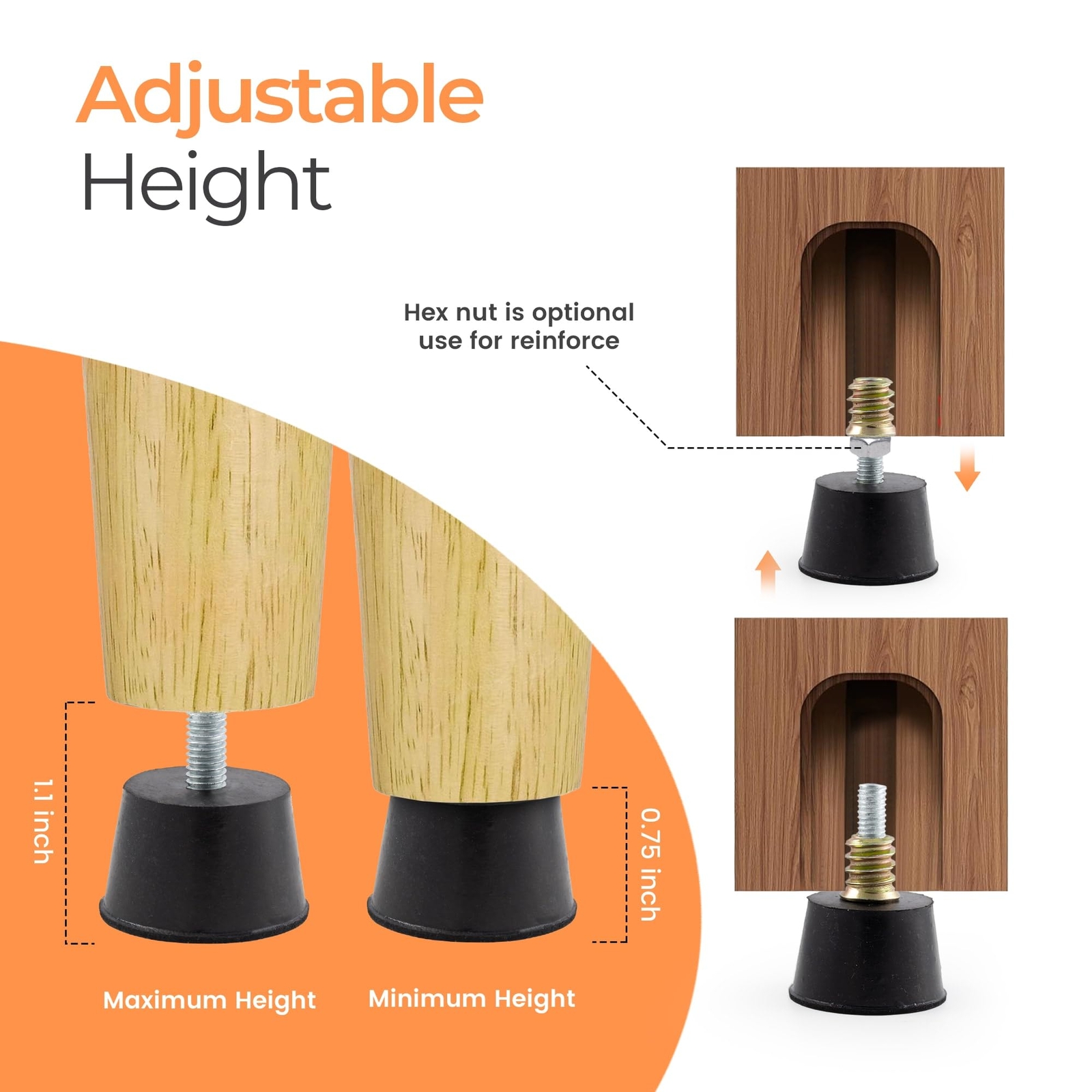 M6 Thread Rubber Furniture Leveling Feet Screw in Threaded Furniture ...