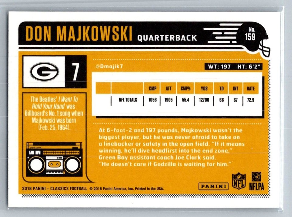2018 Panini Classics #159 Don Majkowski Green Bay Packers | eBay