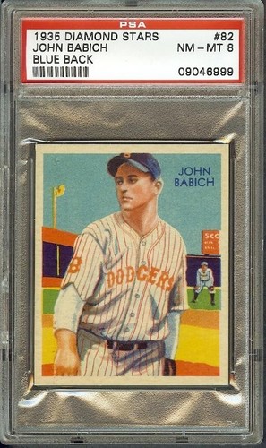 1935 Diamond Stars #82 Johnny Babich BlueBack Dodgers PSA 8 NM-MT ...