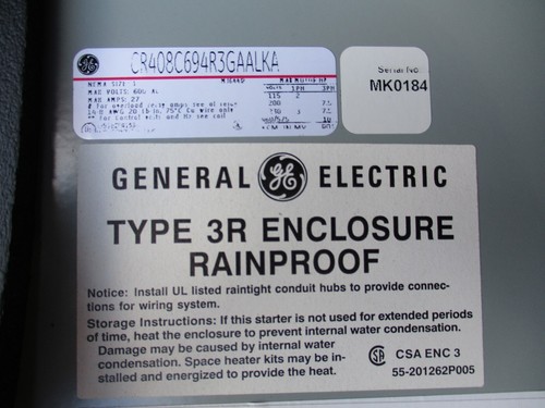 GE 300-LINE CONTROLER CR408C694R3GAALKA, NEMA 1 TYPE 3R ENCLOSURE ...