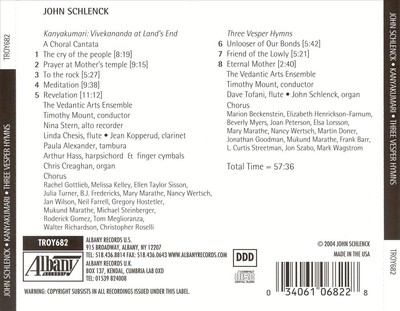TIMOTHY MOUNT JOHN SCHLENCK: KANYAKUMARI; THREE VESPER HYMNS NEW CD ...
