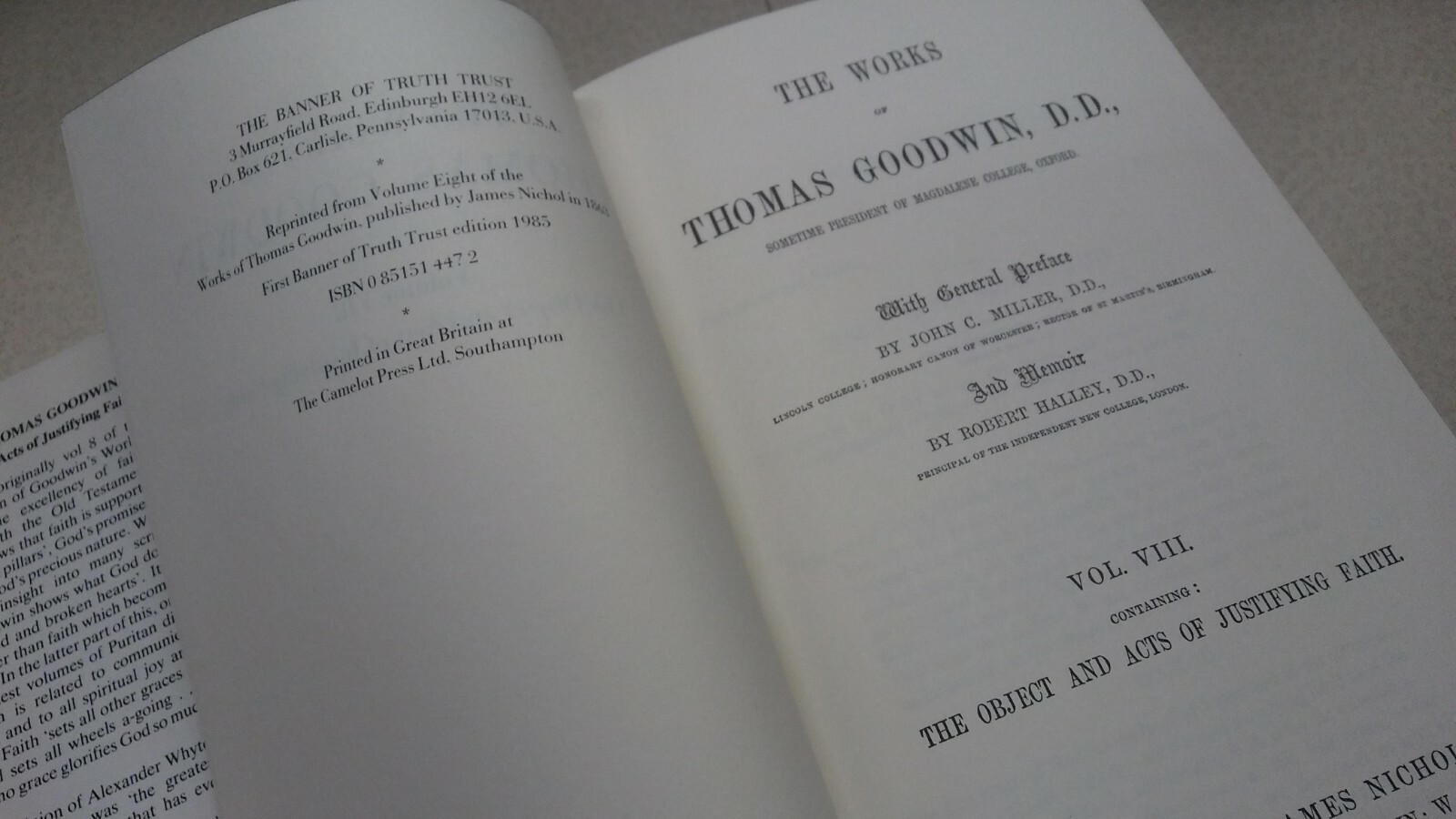 WORKS OF THOMAS GOODWIN, VOL. 8: Object and Acts of Justifying Faith ...