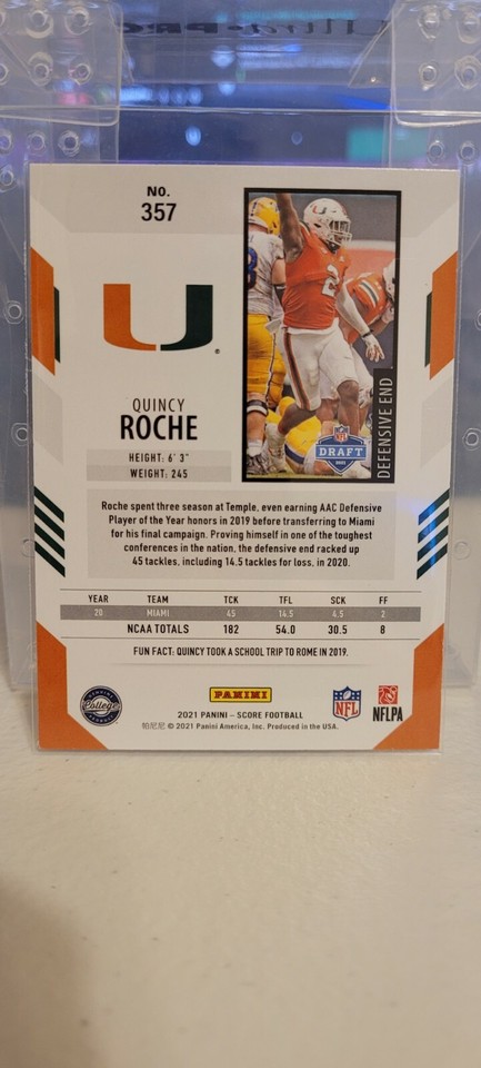 QUINCY ROCHE 2021 Score Rookie Card #357 Steelers PANINI NM English ...