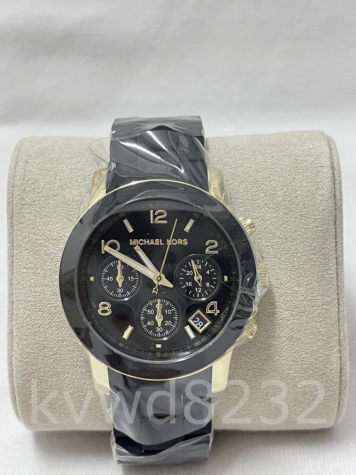 New Michael Kors MK5191 Runway 38mm Black Poly Chronograph Fashion ...