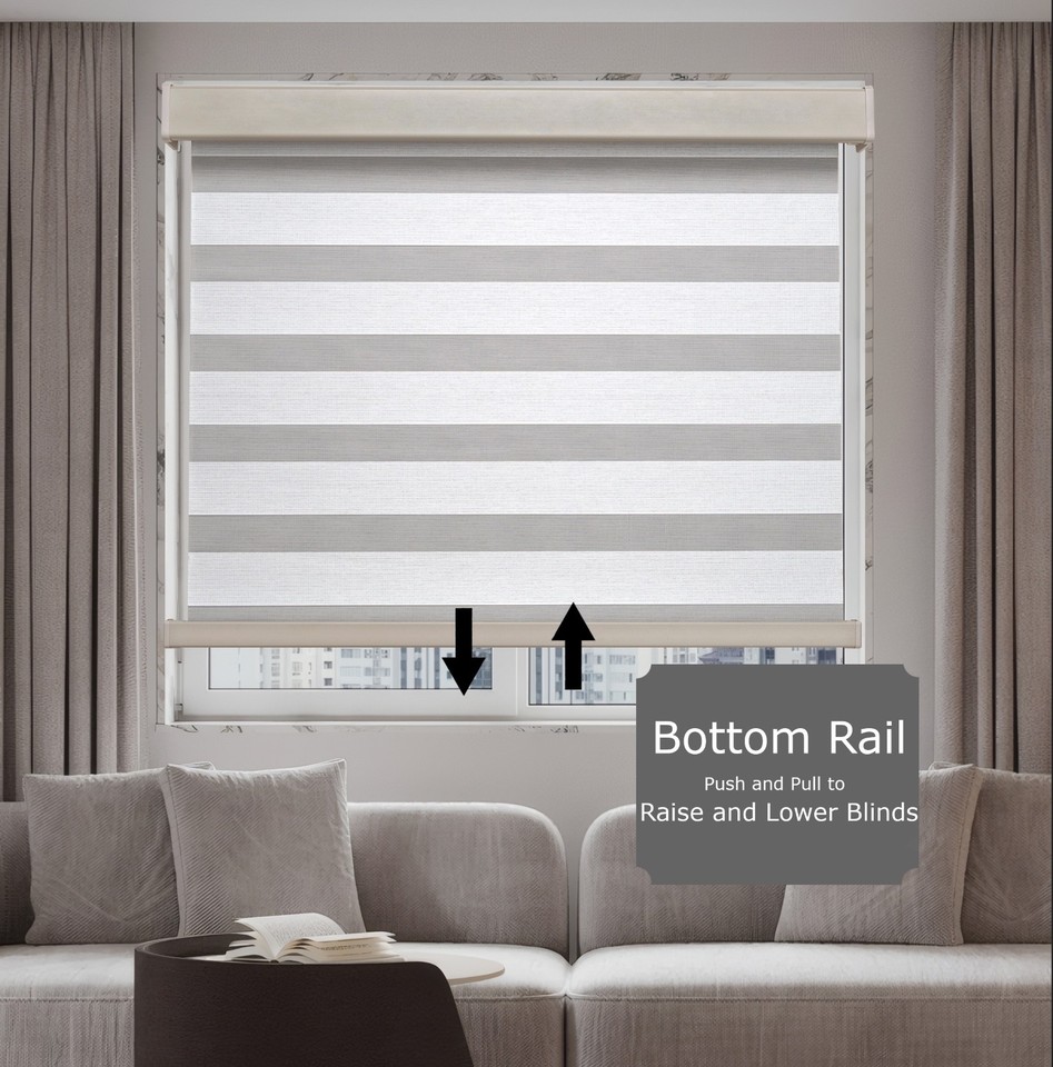 Cordless Zebra Blind Dual Layer Light Filtering Privacy Shades in Gray ...