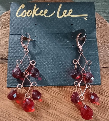 Cookie Lee Red Acrylic Bead Copper Tone Dangle Earrings New | eBay