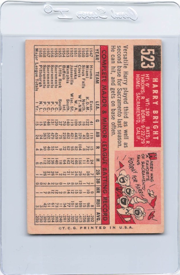 1959 Topps #523 Harry Bright Pirates EX *7252 | eBay