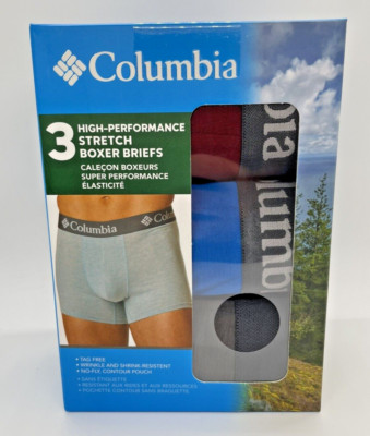 COLUMBIA 3 Pack HIGH-PERFORMANCE Stretch Boxer Briefs Men's XL Maroon ...
