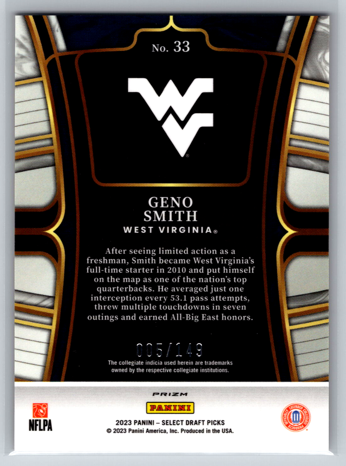 Geno Smith 2023 Panini Select Draft Picks Red Prizm /149 #33 West ...