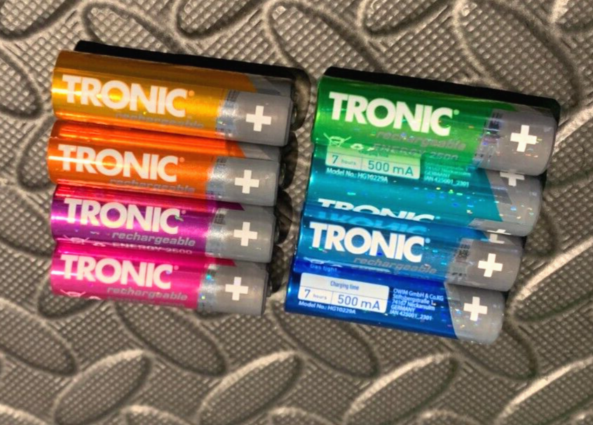 NEW TRONIC Rechargeable 8 Batteries Colour Edition AA AAA 1.2v 2500 ...