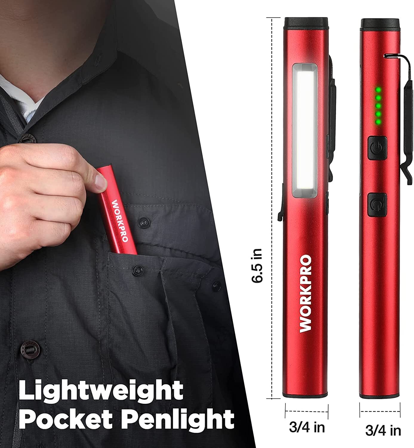 WorkPro Flashlight Pen Light, Rechargeable Penlight with 365 nm UV ...