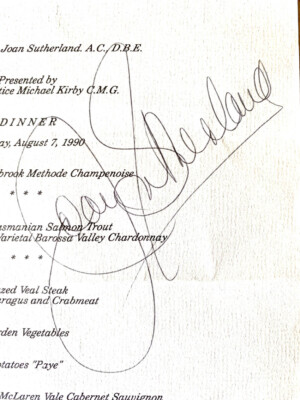Signed Menu Autograph Signature Dame Joan Sutherland Michael Kirby ...