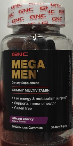 GNC Mega Men 60 Gummy Multivitamin Mixed Berry Flavor 30-Day Supply Exp ...