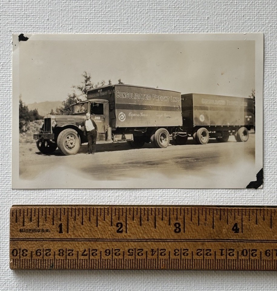 Antique Snapshot Photo Man Posing By Consolidated Freight Lines Truck ...