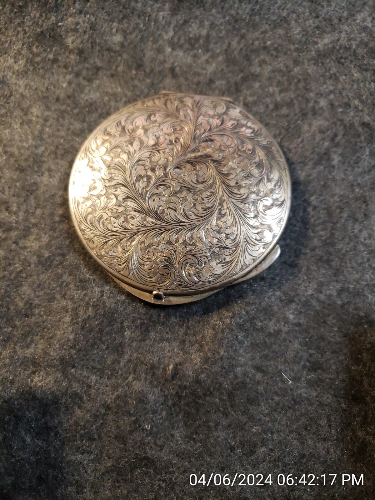 Vintage 800 Italian Silver Ornate Etched Round Compact MARKED 241FI 800 ...