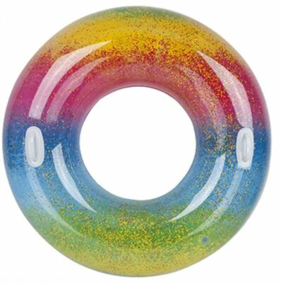 LARGE 48" GLITTER RAINBOW INFLATABLE SWIM RING BEACH POOL FLOAT WITH ...