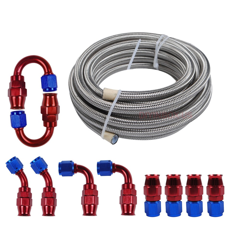 AN4/6/8/10/12 Stainless Steel PTFE Fuel Line 10-30FT 6/10 Fittings Hose ...