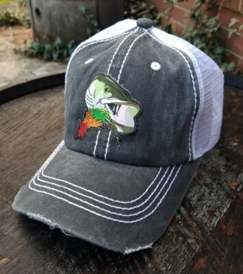 MUSKY WITH FLY HATS fly fishing caps adjustable muskie muskellunge esox ...