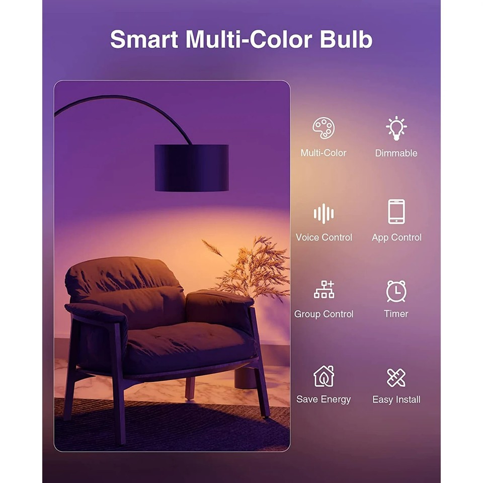Gosund Smart Bulbs 4-Pack – A19 RGB+White WiFi LED, Alexa/Google ...