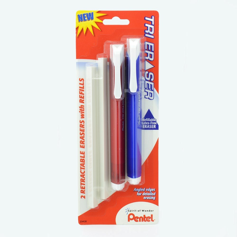 Pentel Tri Eraser Refill 2-Packs - Retractable 3 Sided (12 Erasers, 12 ...