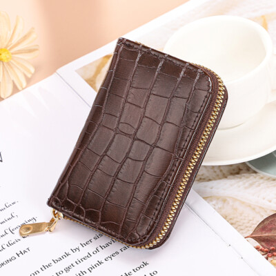 Women Small Credit Card Holder Wallet Leather Card Case Coin Zipper ...