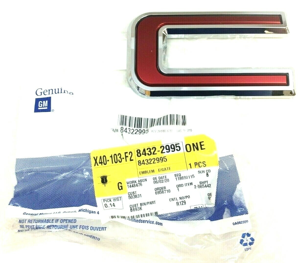 2019 - 2024 GMC Sierra rear tailgate hatch chrome red C Nameplate ...