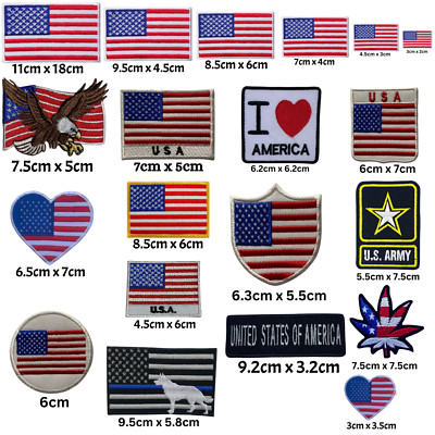 USA American Flag Iron On Patch - Embroidered Badge Multiple Sizes ...