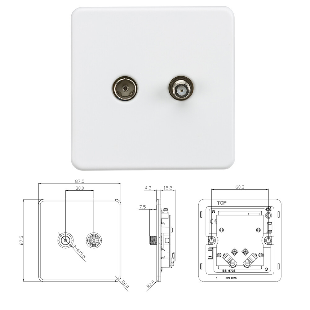 Screwless 1G SAT TV FM DAB Socket Screen Diplex Arial Coaxial Cable ...