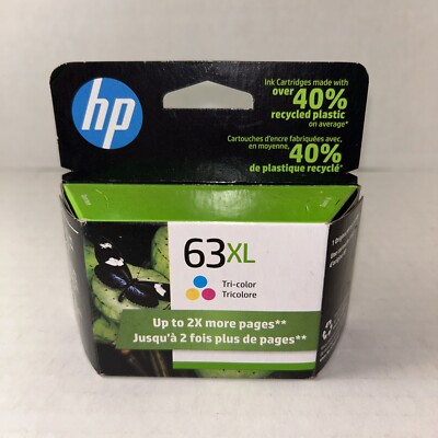 New Genuine HP 63XL High Yield Tri-color Ink Cartridge F6U63AN Sealed ...