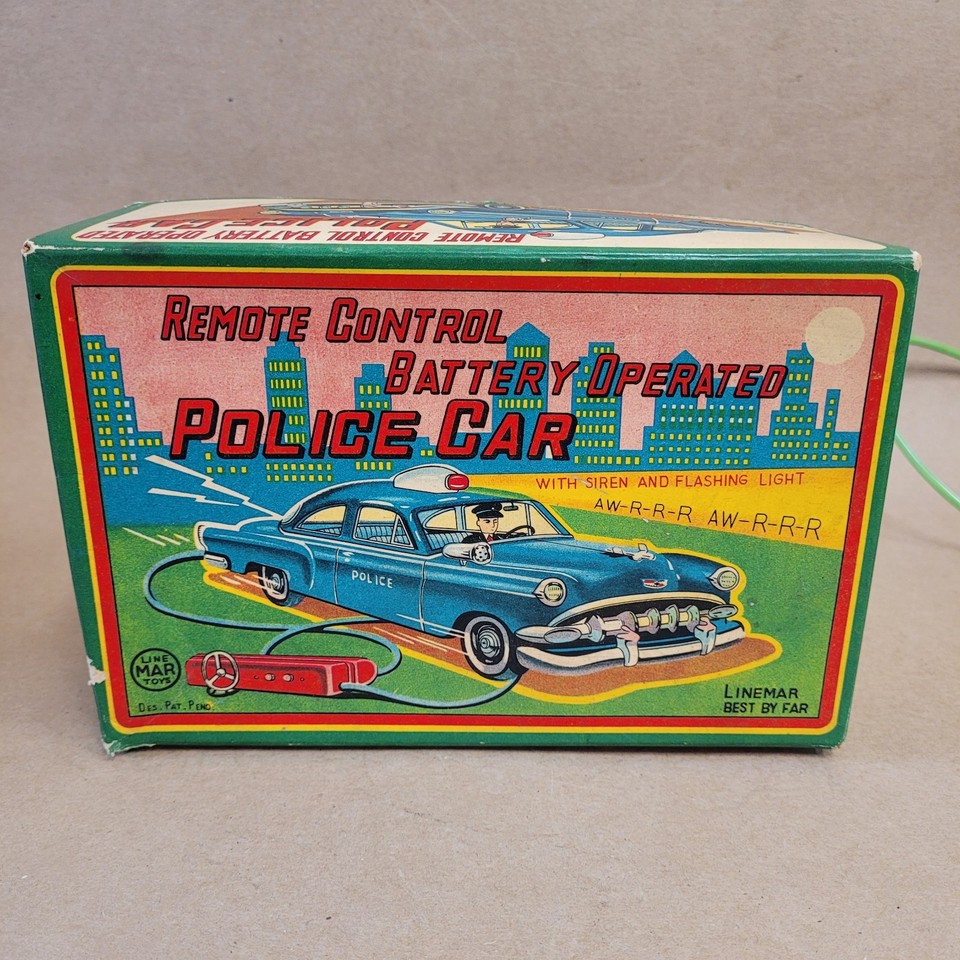 VTG 1950's LINEMAR POLICE CAR Battery Operated Remote Controlled Tin ...