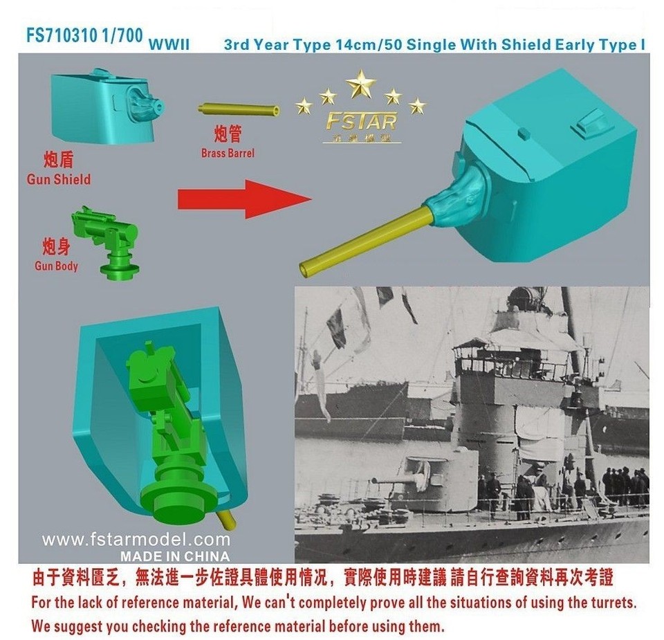 IJN 3rd Year Type 14cm/50 Single With Shield Early Type I? (7 set) 3D ...