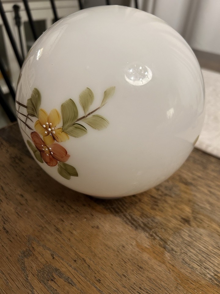 Vintsge Glass Parlor Lamp Hand Painted Globe Shade Floral Design Peach ...
