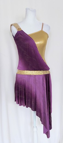 Curtain Call Asymetrical Dance Skating Costume Purple Gold Womens ...