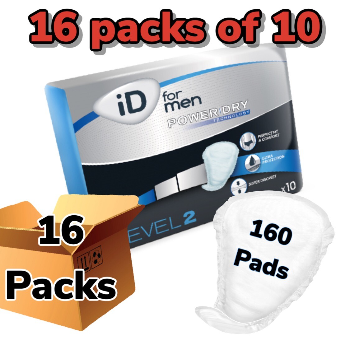 ID Expert Level 2 Pads for Men 16 Packs of 10 Incontinence Protector ...