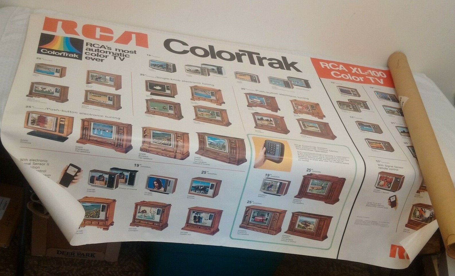 Vintage RCA XL-100 TV ColorTrak Store Display Poster Wall Chart NOS ...
