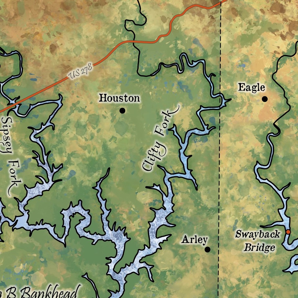 Lewis Smith Lake Alabama Map Art Print Poster Vintage Wall Home Decor ...