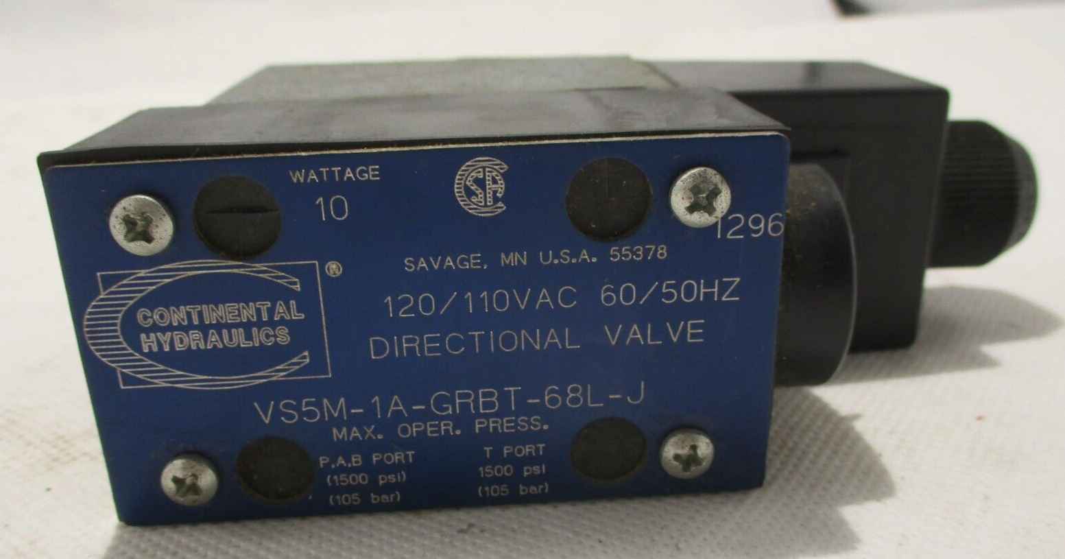 NEW CONTINENTAL HYDRAULICS VS5M-1A-GRBT-68L-J SOLENOID DIRECTIONAL ...