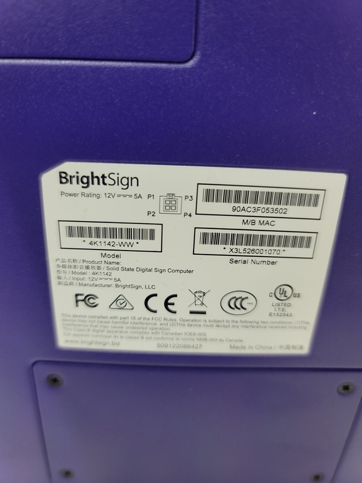 BrightSign 4K 4K1142-WW UHD Interactive Digital Signage Media Player ...