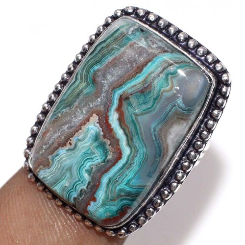 Mexican Laguna Lace 925 Silver Plated Gemstone Ring US 7.5 Unique Gift ...